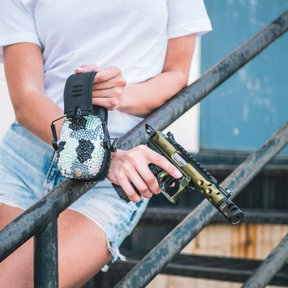 Shop Women's Earmuffs and Glasses | Crystal | Gun Goddess - GunGoddess.com